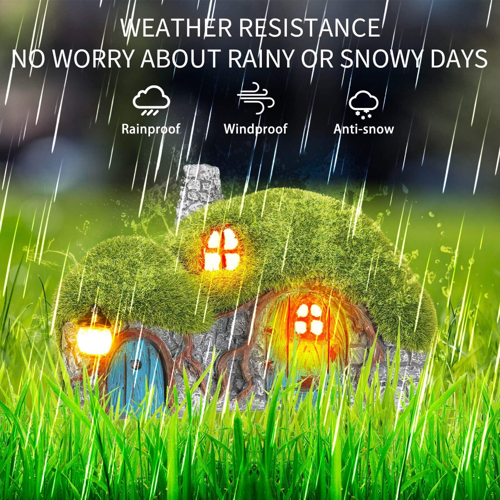 Garden Statues Outdoor Decor - Solar Fairy Houses Figurine Lights for Garden Yard Decor, 2 Pack