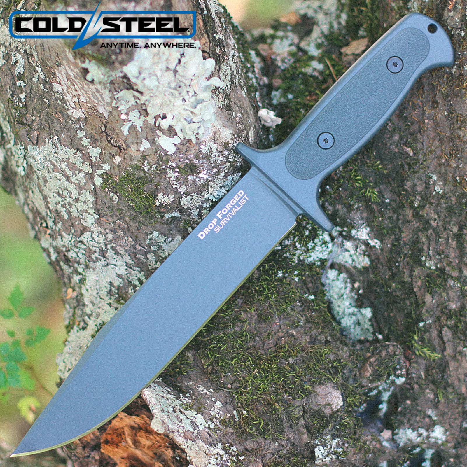 Cold Steel Drop Forged Survivalist 8" 52100 High-Carbon Steel Clip Point Fixed Blade EDC Tactical Hunting Utility Knife, 5" Ergonomic Handle, Weather-Resistant Secure-Ex Sheath