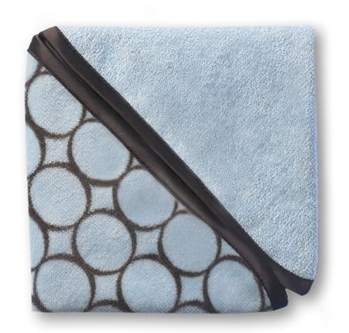 SwaddleDesigns Cotton Terry Velour Washcloths for Baby/Toddler, Absorbent with Satin Trim, Set of 2, Brown Mod Circles on Pastel Blue