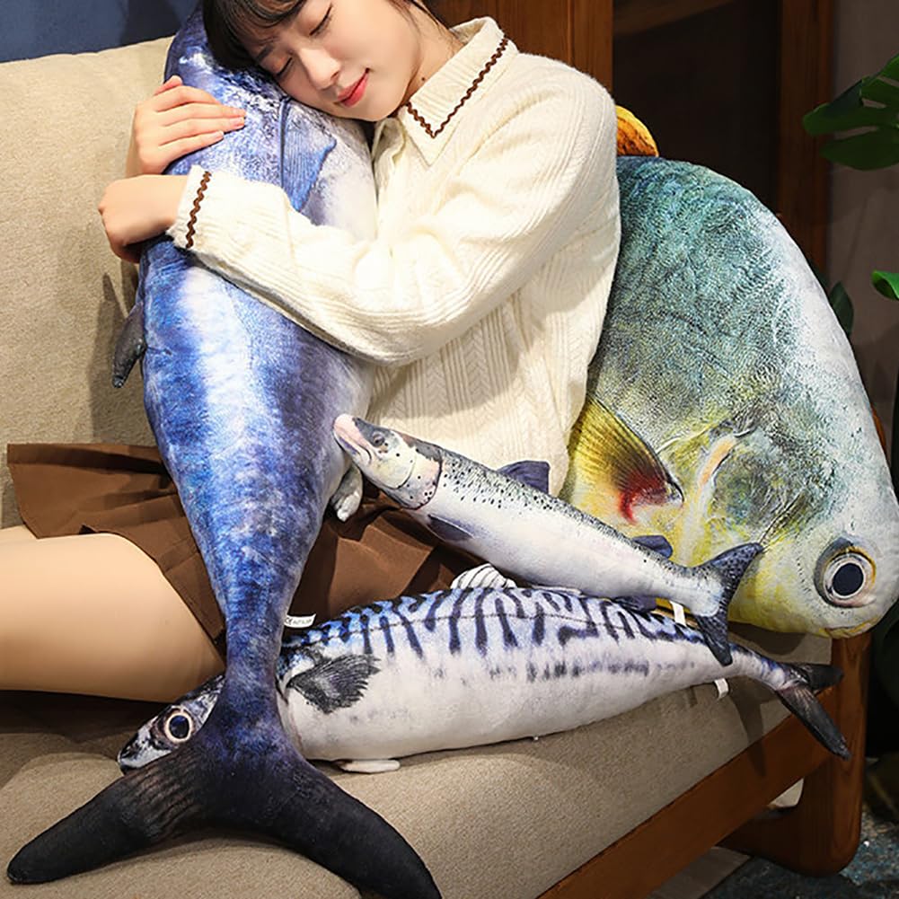 BIUBIULOVE 3D Realistic Fish Stuffed Animal Plush Toy, Large Fish Shape Plush Pillow Gifts for Kids (Fish-E)
