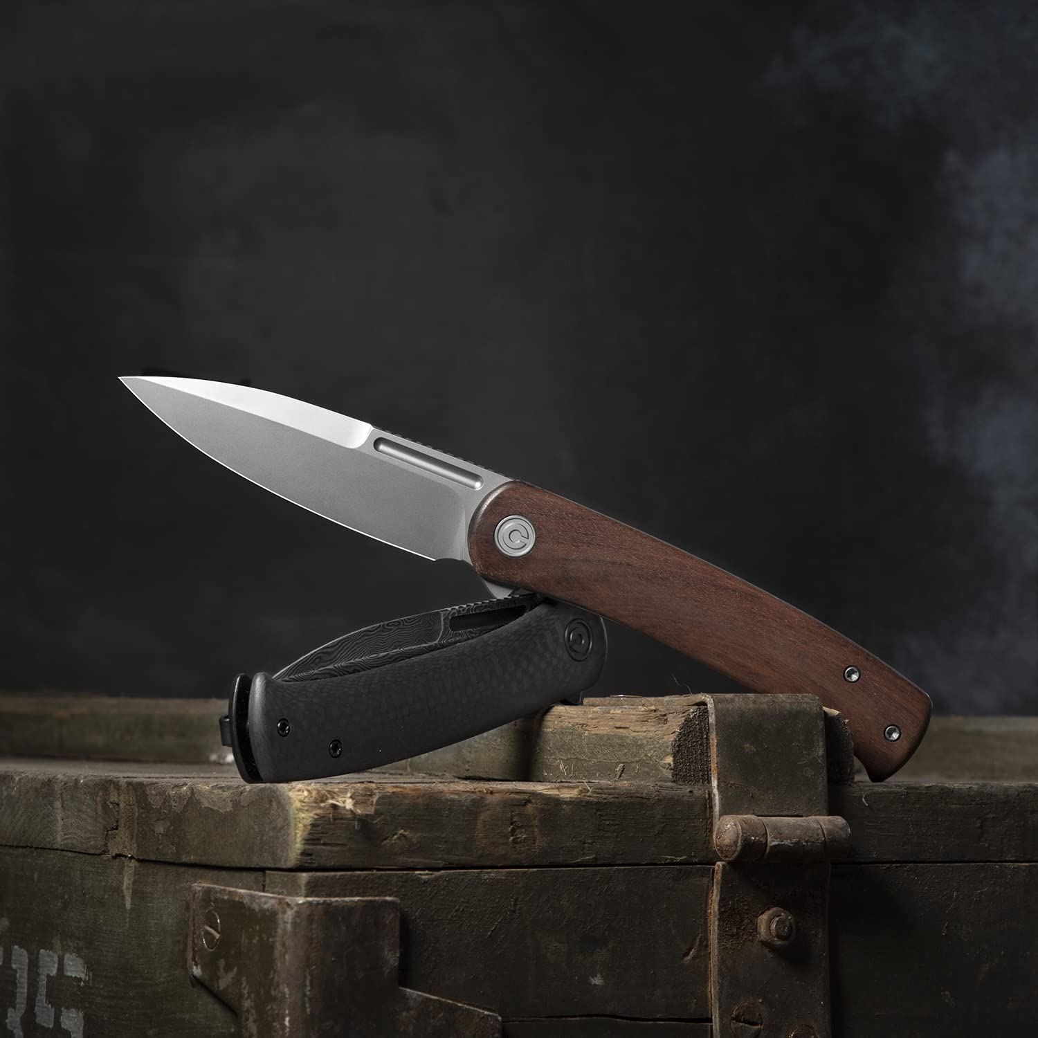 CIVIVI Cetos Folding Knife, 3.48-in 14C28N Blade Spear Point with Cuibourtia Wood Scale Flipper Knife Frame Lock, Pocket EDC Outdoor Knives for Camping, Hiking, Hunting C21025B-4