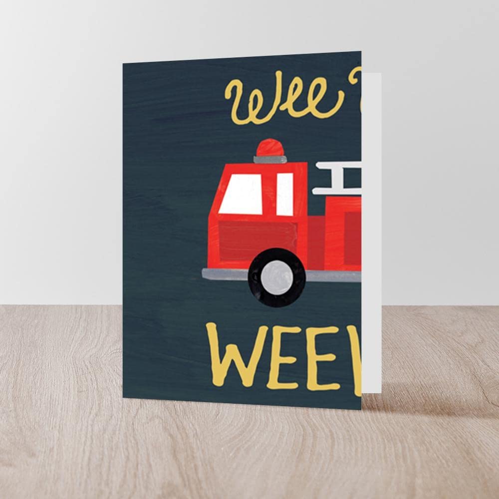 CafePress Wee Woo Firetruck Birthday Card Greeting Cards Folded Greeting Card Matte
