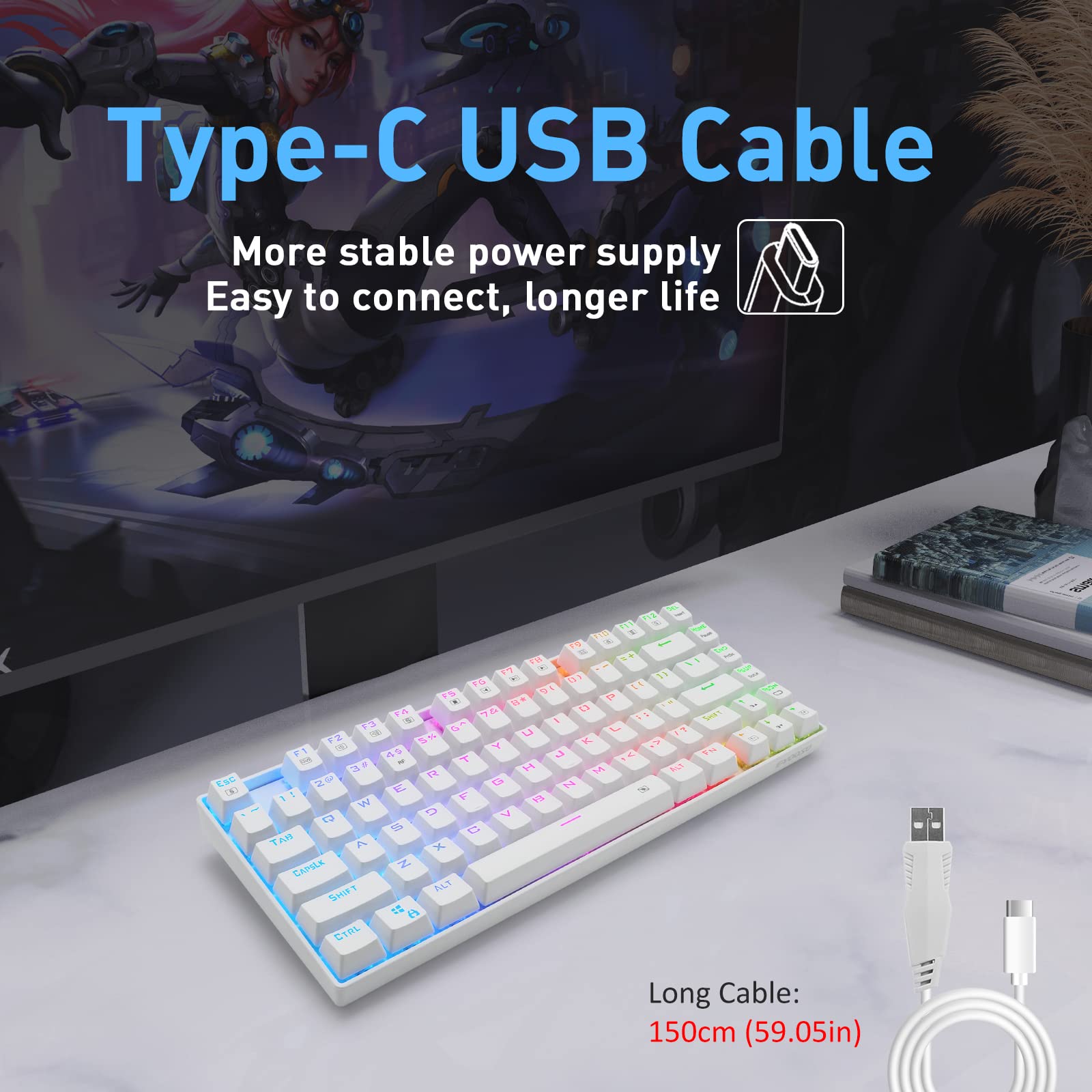 chuangquan Wireless Mechanical Gaming Keyboard, 2.4G/Wired 81 Keys Keyboard, Blue Switches Hotswap, RGB Backlit, High Battery Lasting, for PC Mac