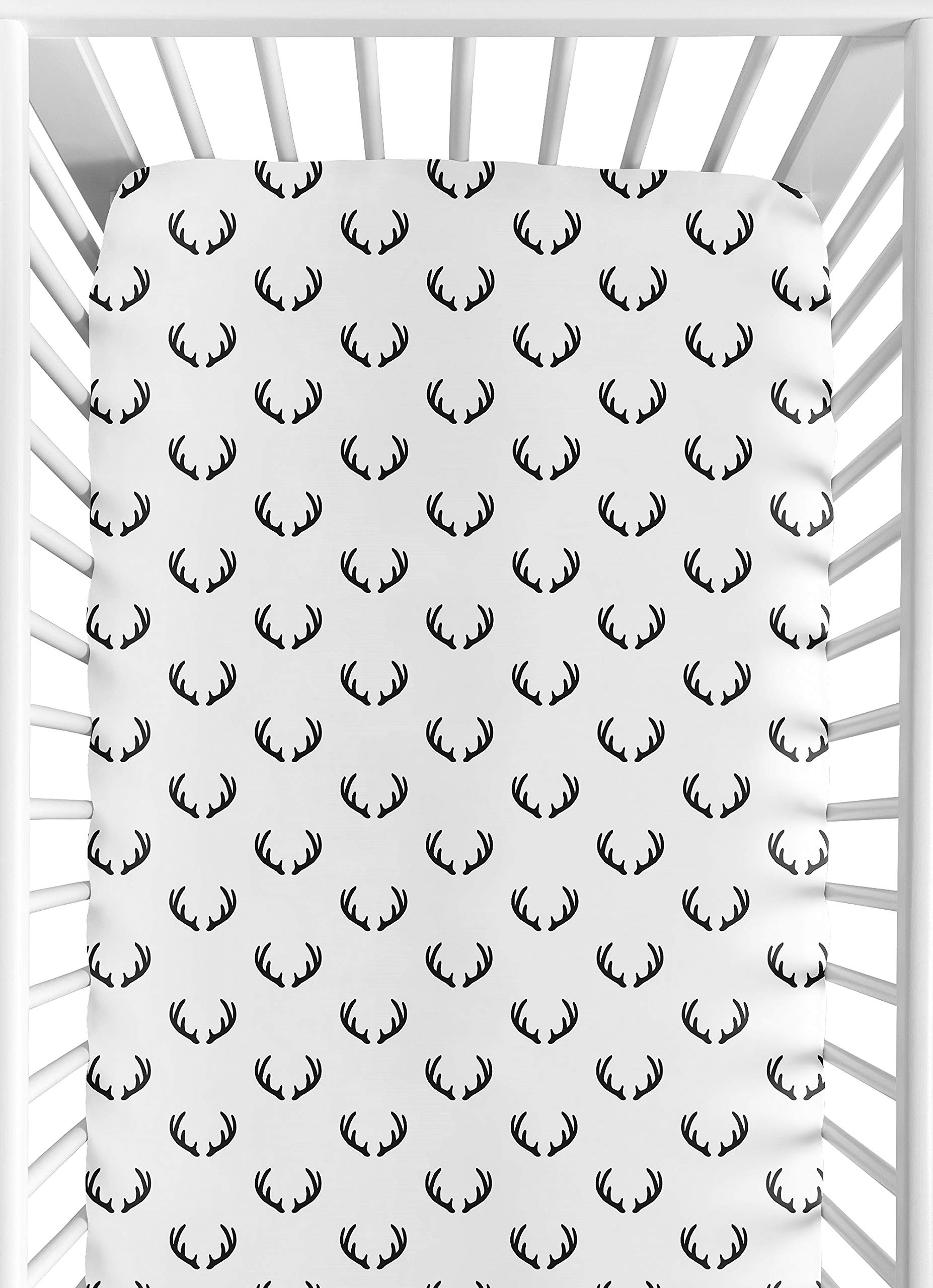 Sweet Jojo Designs Black and White Rustic Deer Baby or Toddler Fitted Crib Sheet for Woodland Camo Collection