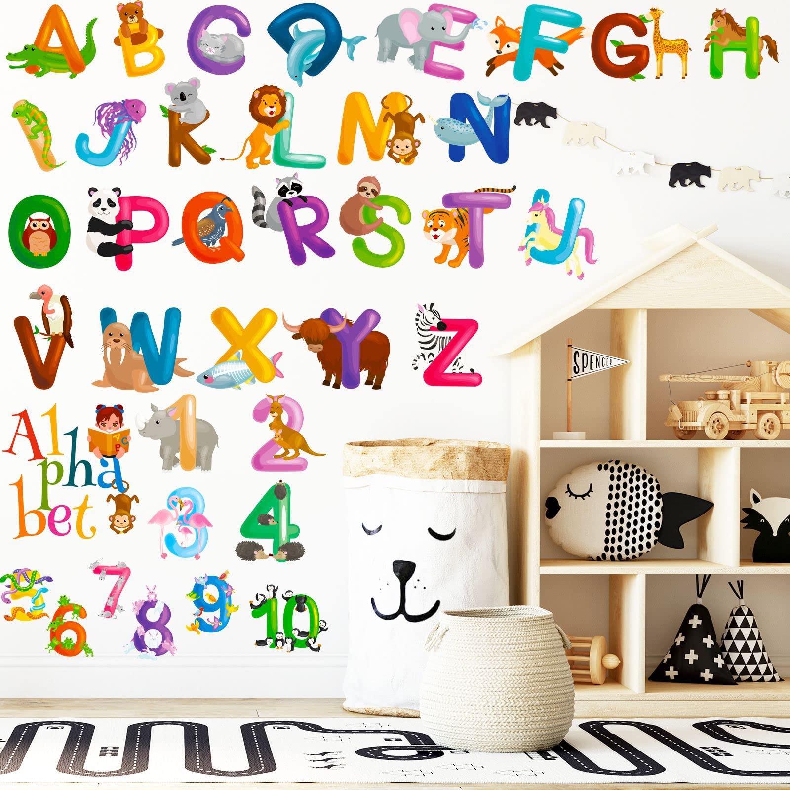 Arquiel Animal Alphabet Wall Decals Colorful Numbers ABC Learning Wall Stickers for Kids Toddlers Nursery Living Room Classroom