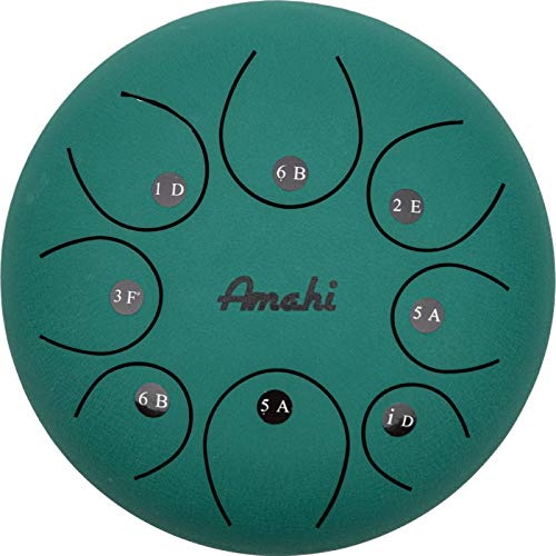 Amahi KLG8GR 8" Steel Tongue Drum, 8 Note, C Major, Green