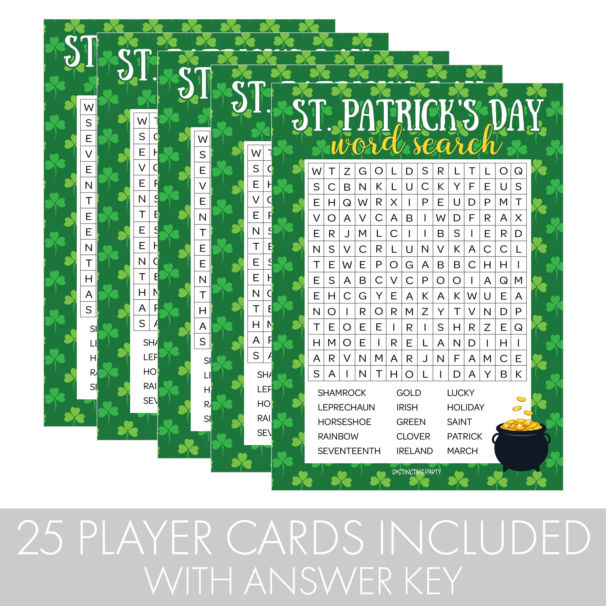 DISTINCTIVS St. Patrick's Day Word Search Party Game β 25 Player Cards, Classroom Party Activity, Fun Game for Kids, Educational St Patricks Day Game