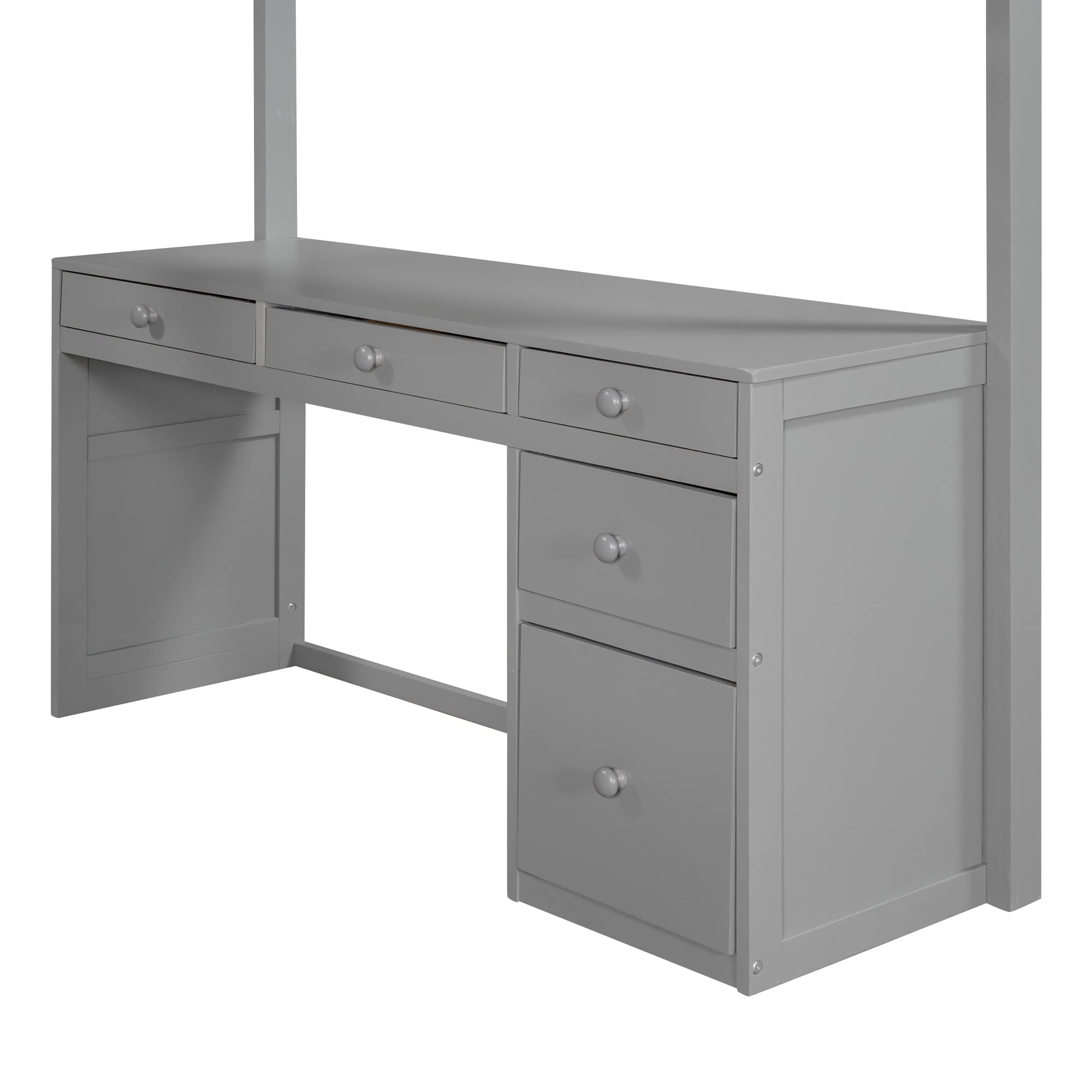 CITYLIGHT Full Loft Bed with Desk and Shelves,Wooden Full Size Loft Bed with Desk and Storage Drawers, Space Saving Loft Bed Full for Kids Girls Boys (Full,Grey)