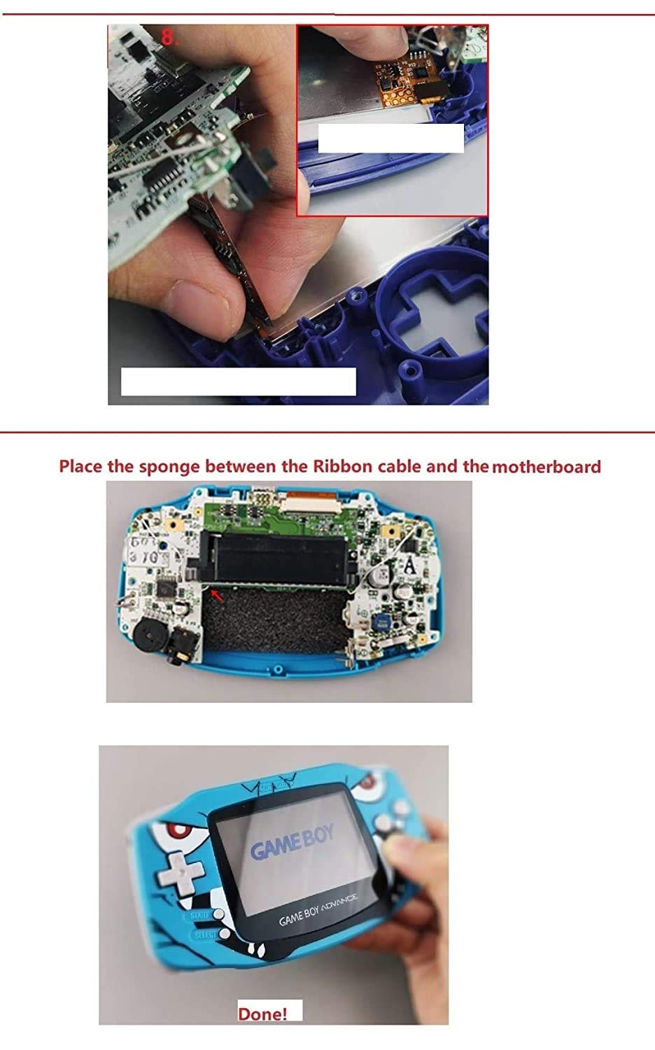 GBA IPS V2 Mod Kit IPS Screen LCD Kits for GBA Backlight LCD Screen 10 Levels Brightness LCD V2 Screen For GBA Console With Light Blue Clear Pre-Cut Shell