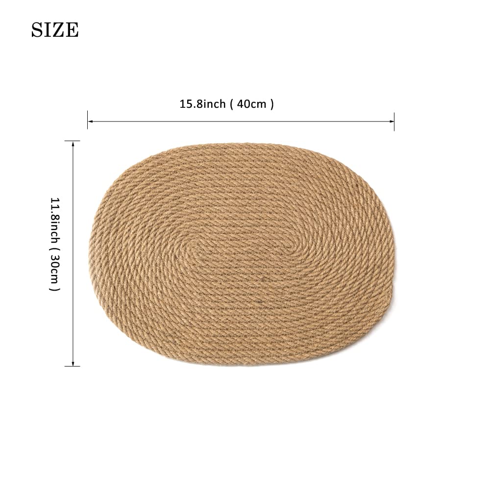 Aiminjey Large Oval Woven Placemats, 16 x 12 Inch 1 Pack Natural Jute Kitchen Dinning Table Mats, Rustic Boho Heat Resistant