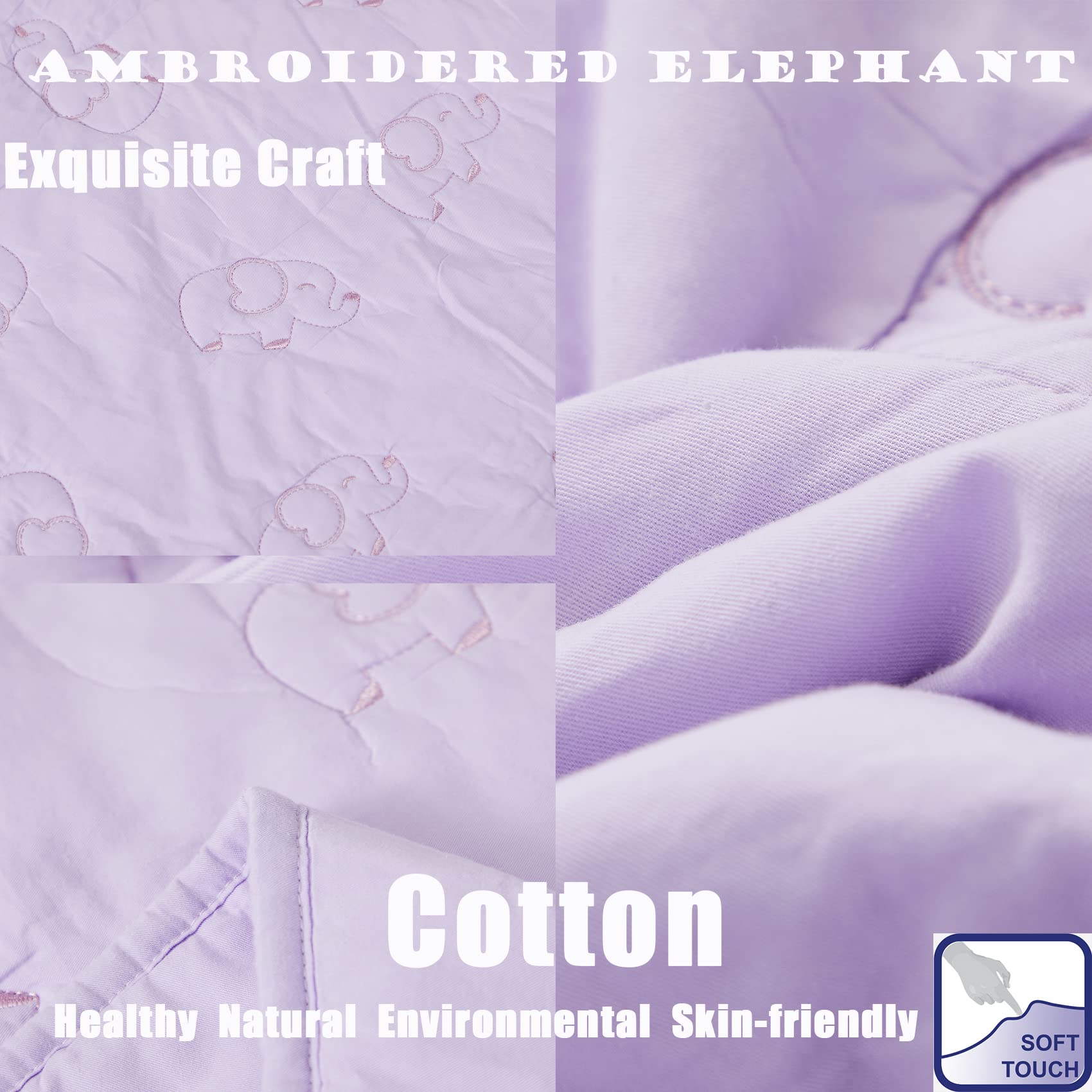 Brandream Crib Bedding Sets for Girls with Purple Elephant Embroidery 100% Washed Pure Cotton Baby Nursery Bedding Set 3 Pieces