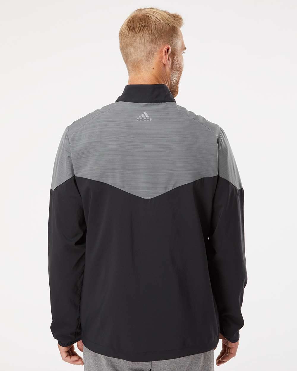 adidas Mens Heather Chevron Quarter-Zip Wind Pullover, M, Black/Black Heather