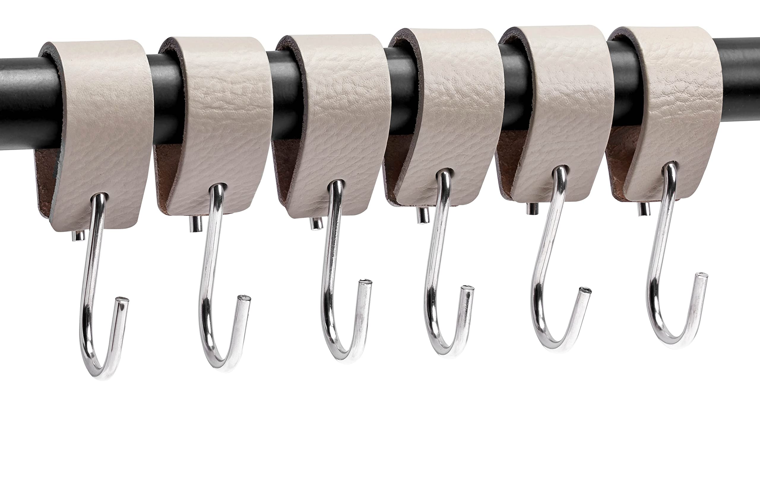 Brute Strength - Multifunctional Leather S-Hooks - Light Gray - 2 Pieces - S Shaped Hooks - Coat Hook - Leather Hooks - Leather s Hooks - Black s Hooks - Kitchen Hooks