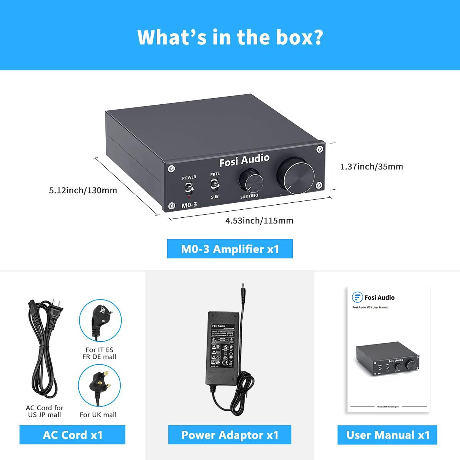Fosi Audio M03 200 Watt TPA3255 Subwoofer Amplifier Mini Mono Channel Audio Power Amp for Home Theater Full-Frequency and SUB Bass Switchable with 32V/5A Power Supply