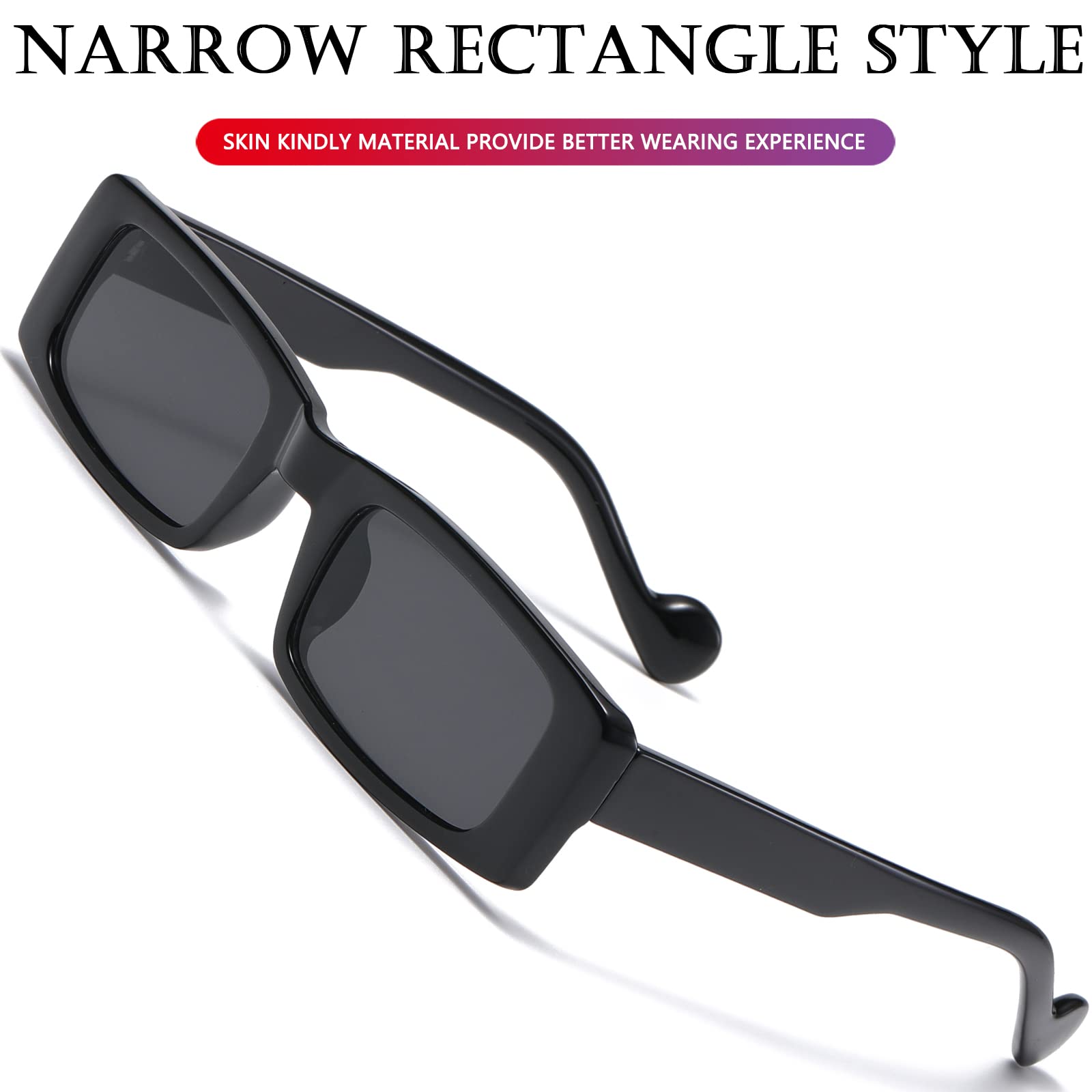 AIEYEZO Narrow Rectangle Sunglasses for Women Men Small Square Frame Sun Glasses 90s Retro Style Shades (Black/Grey)