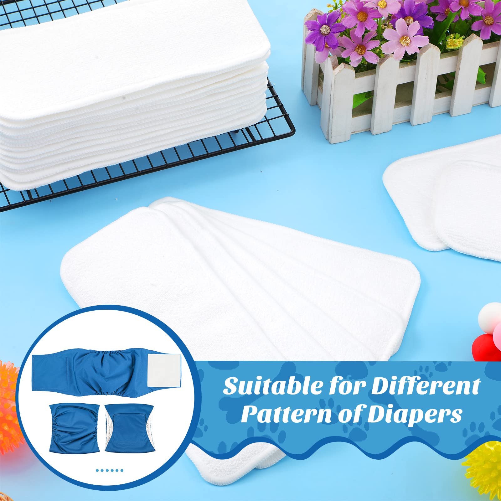 Tondiamo 20 Pieces Dog Diaper Pads Washable Reusable Replaceable Diapers Liner Pads for Small Medium Dog (Male, Medium) white