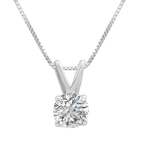 Amanda Rose Collection IGI Certified 1/2ct Diamond Solitaire Pendant Necklace in 14K White Gold on an 18 inch White Gold Box Chain