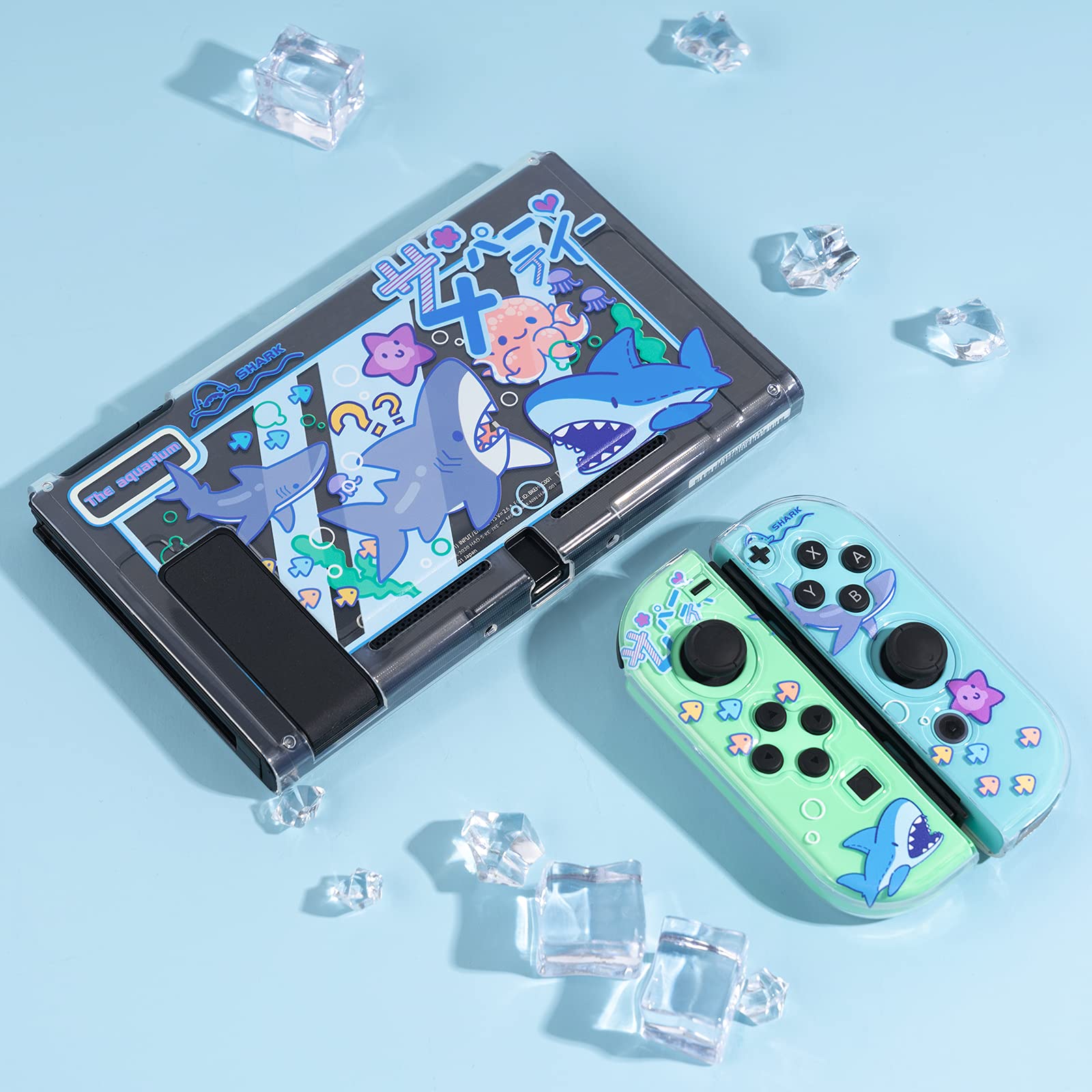 GeekShare Soft TPU Protective Case Slim Cover Case Compatible with Nintendo Switch and Joy-Con - Shock-Absorption and Anti-Scratch -Shark Party