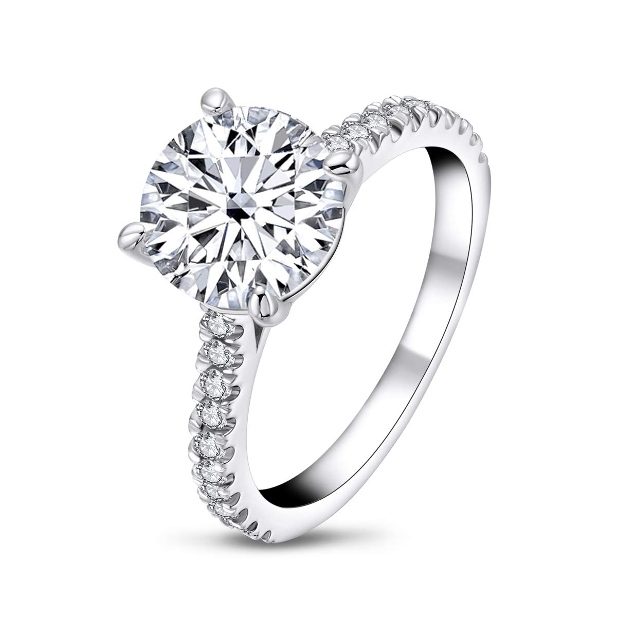 AINUOSHI 3 Carat Round Cut Cubic Zirconia Ring 925 Sterling Silver High Setting Women Wedding Engagement Rings (7)