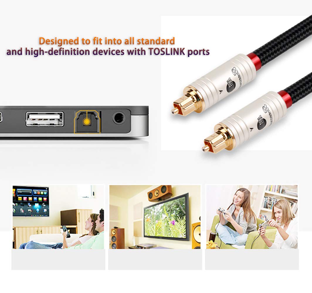 BOAACOUSTIC JIB HiFi Fiber Optical Audio Cable, Toslink Cable Male to Male (S/PDIF) - 6ft/2M