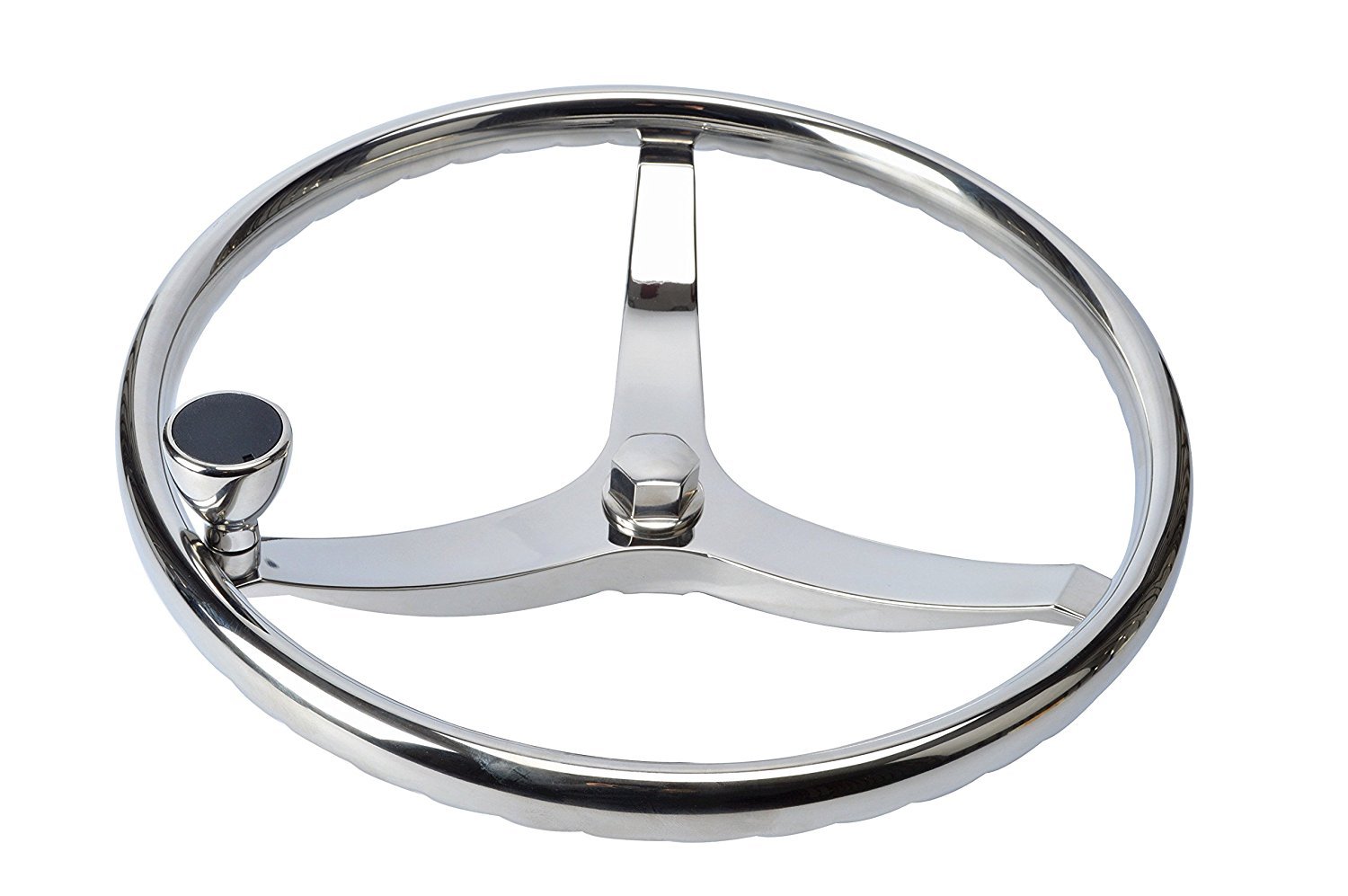 Amarine-made Stainless Steel Boat Steering Wheel 3 Spoke 13-1/2" Dia, with 1/2"-20 Nut and Turning Knob for Teleflex Cable Helm