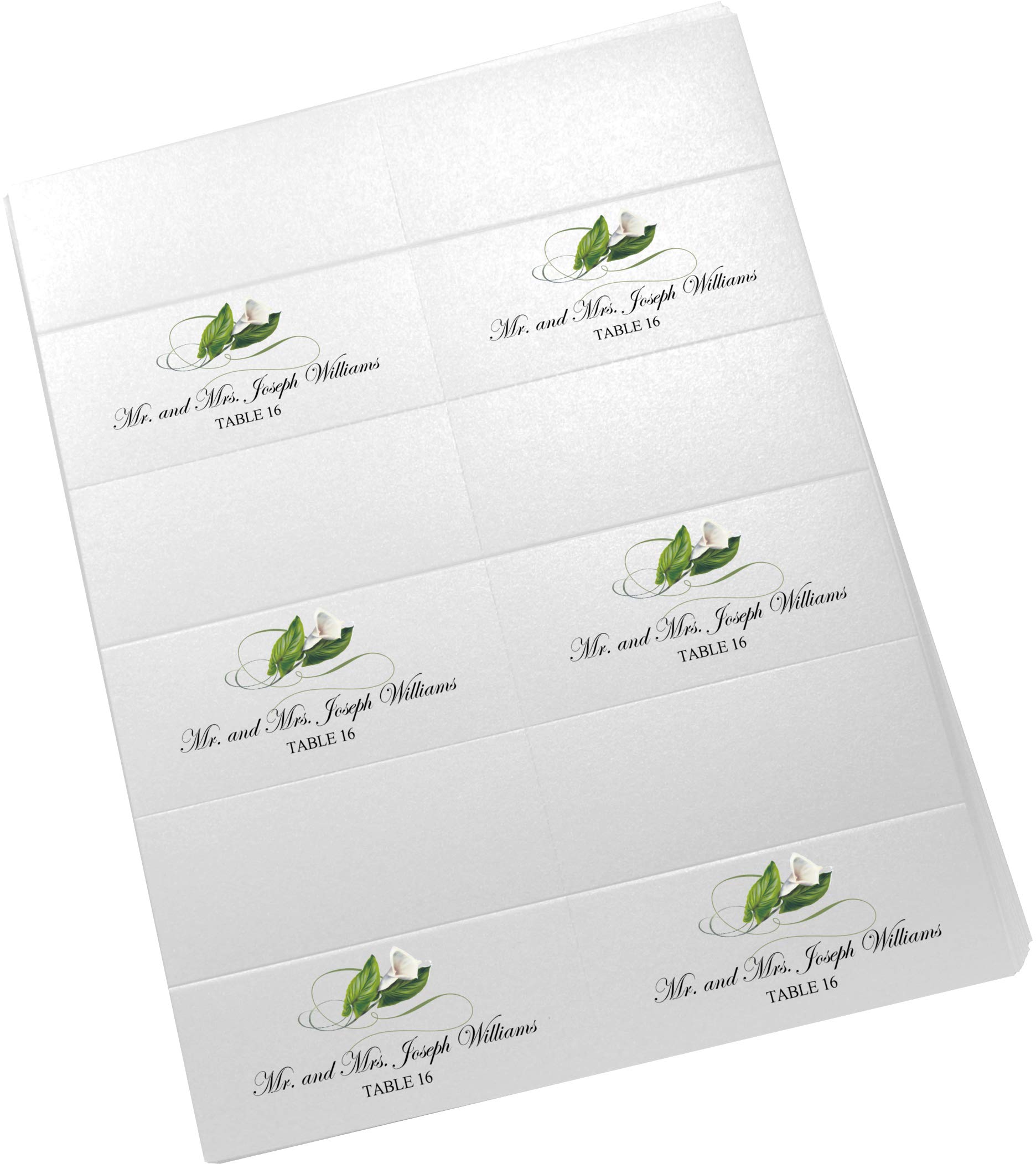 Calla Lily Swirl Printable Place Cards, Set of 60 (10 Sheets), Laser & Inkjet Printers - Wedding, Party, Dinner, and Special Events - Made in the USA