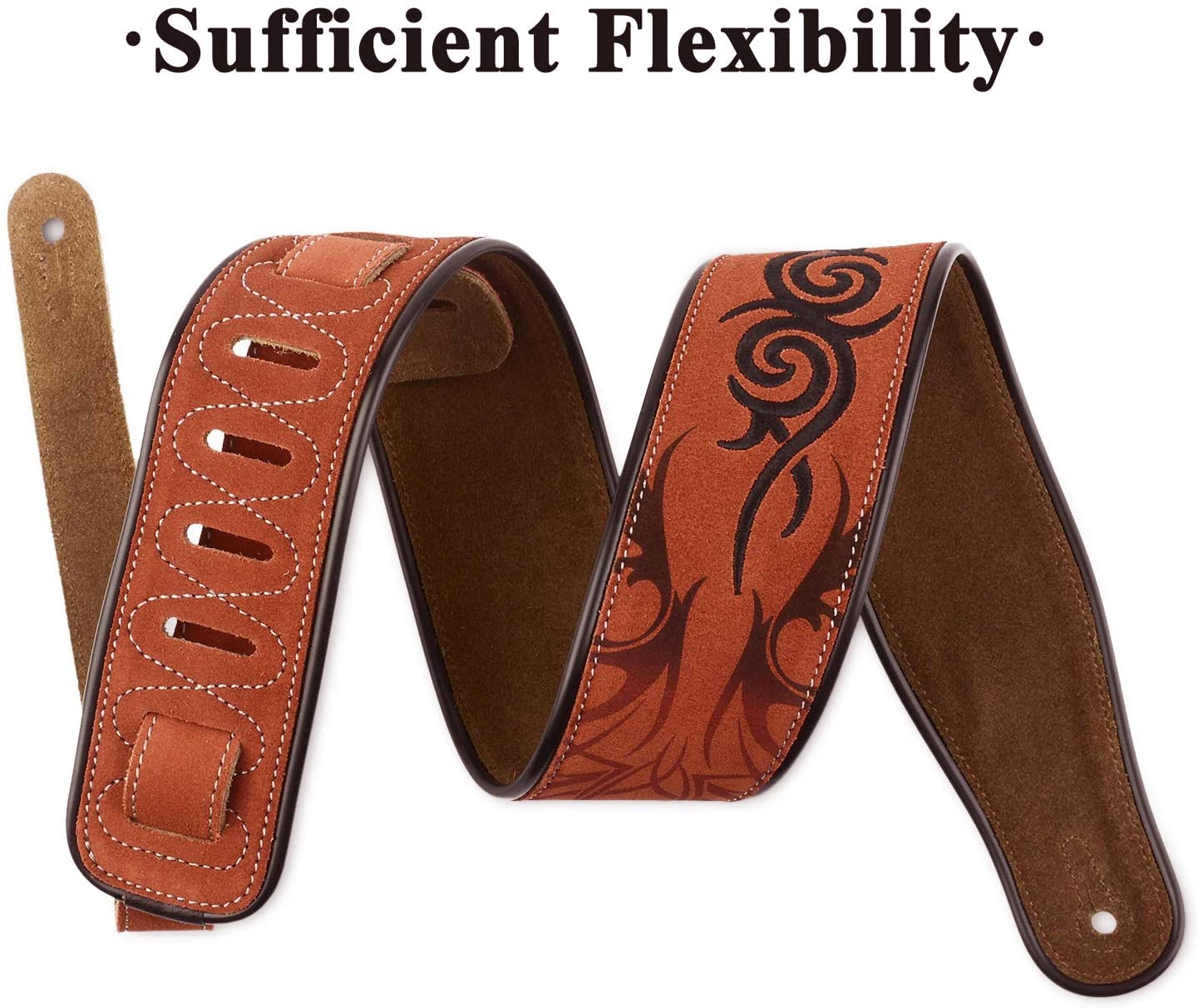 Dulphee Leather Guitar Strap, 2.8 Inches Width Suede Guitar Strap for Bass, Electric guitar and Acoustic Guitar (Brown Tribal)