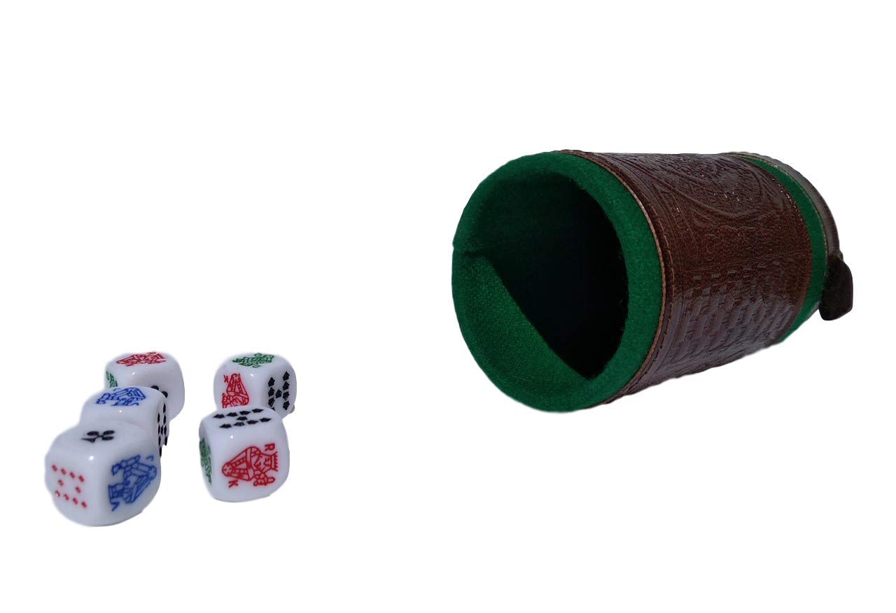 Cup Poker dice Game Set with Cup Leather Lined (cubilete)…Brown
