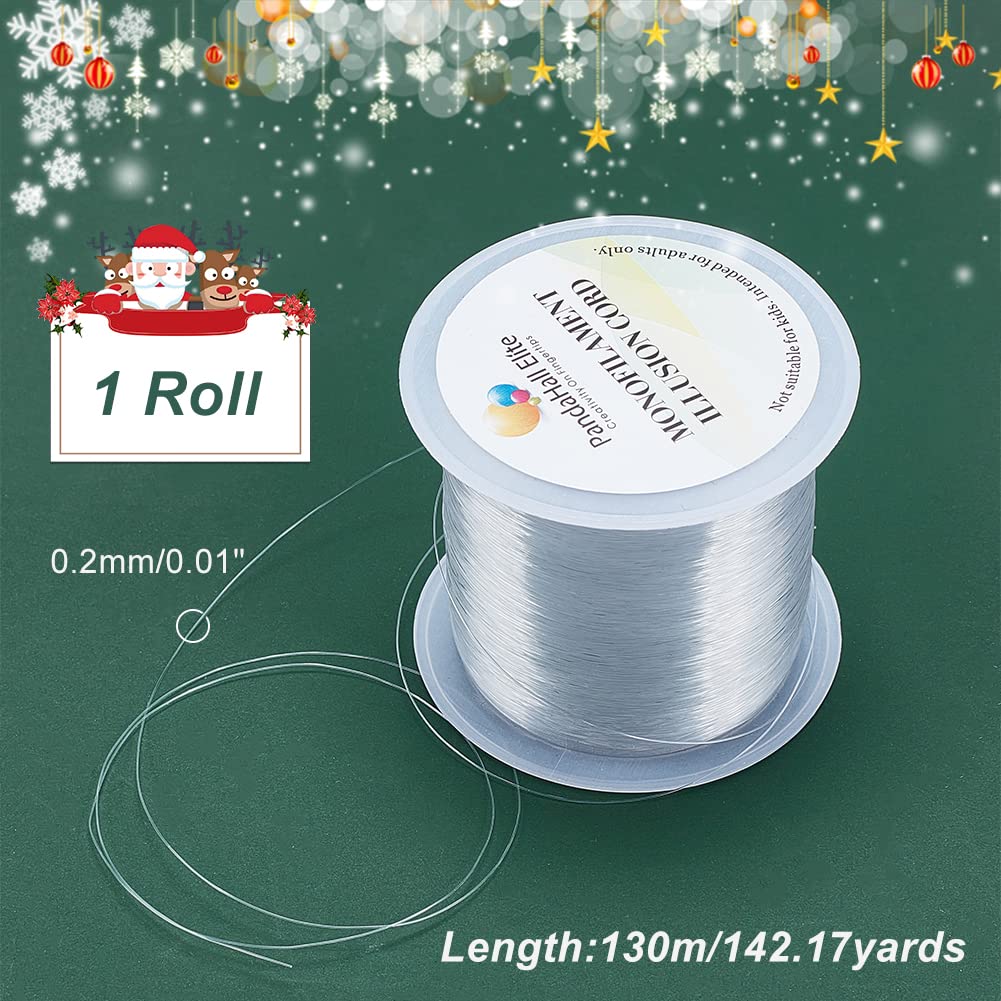 PH PandaHall 142 Yards 0.2mm Clear String Fishing Line Invisible Beading Cords Nylon Thread String Inelastic Jewelry Wire for Christmas Bracelet Jewelry Making Ornaments Hanging Party Decor Seed Beads