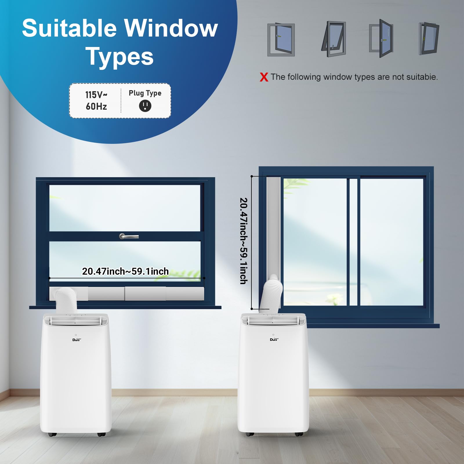 DuraComfort Portable Air Conditioners, 14000 BTU(ASHRAE) /10400 BTU (SACC), Dehumidifier, Cooling Fan, AC for Room,450 Sq.Ft