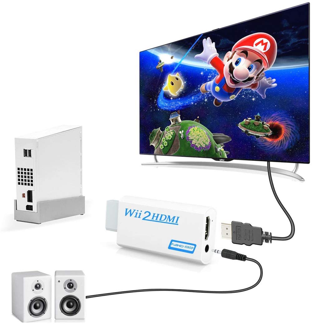 Generic OGOEEN Wii to HDMI Converter 1080P for Full HD Device, Wii2 HDMI Adapter with 5ft High Speed HDMI Cable, with 3.5mm Audio JackandHDMI Output, Supports All Wii Display Modes 720P White Cable