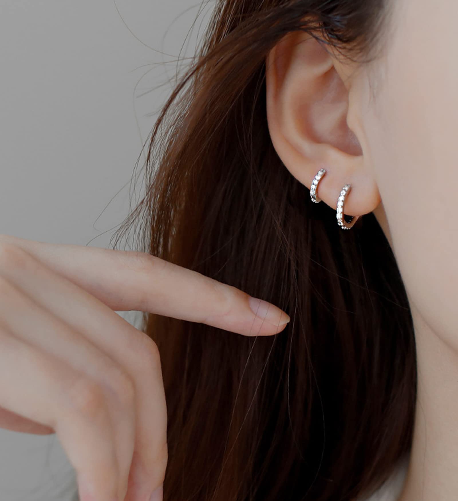 AJEVIE CZ Silver Nose Rings Hoops - 316L Stainless Steel Cartilage Earrings Piercing Jewelry Hinged Segment Rings Lip Rings Piercing Kit