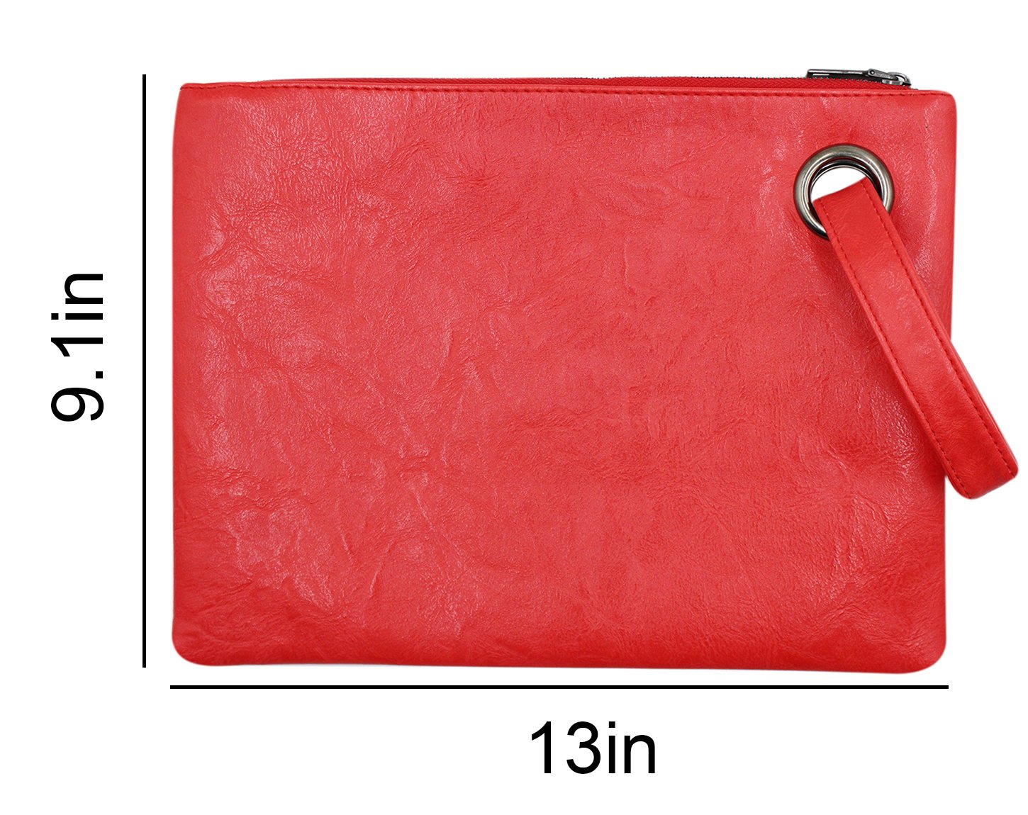 C.C-US Women Oversized Envelope Handbag Soft Leather Clutch Evening Bag Purse with Wrist Strap (Red)