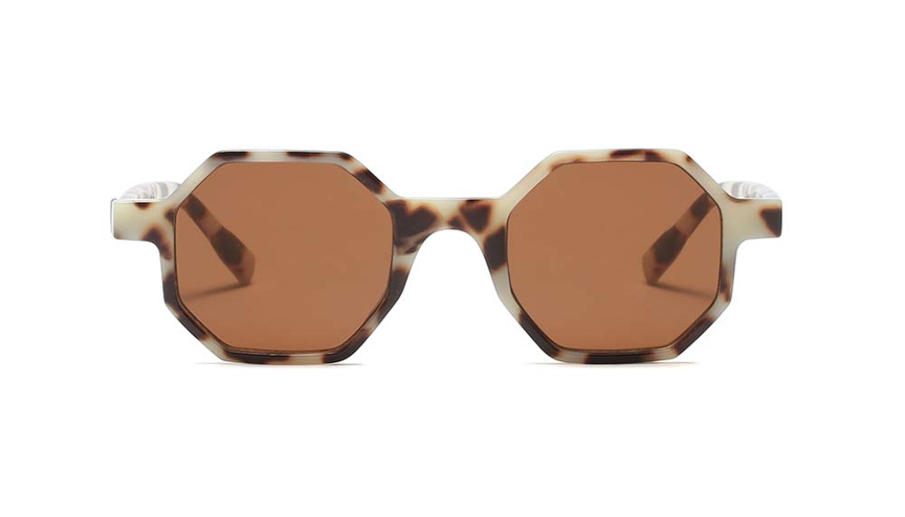 Freckles Mark Retro Hexagon Sunglasses for Men Women Vintage Small Square Glasses (Brown/Tortoise)