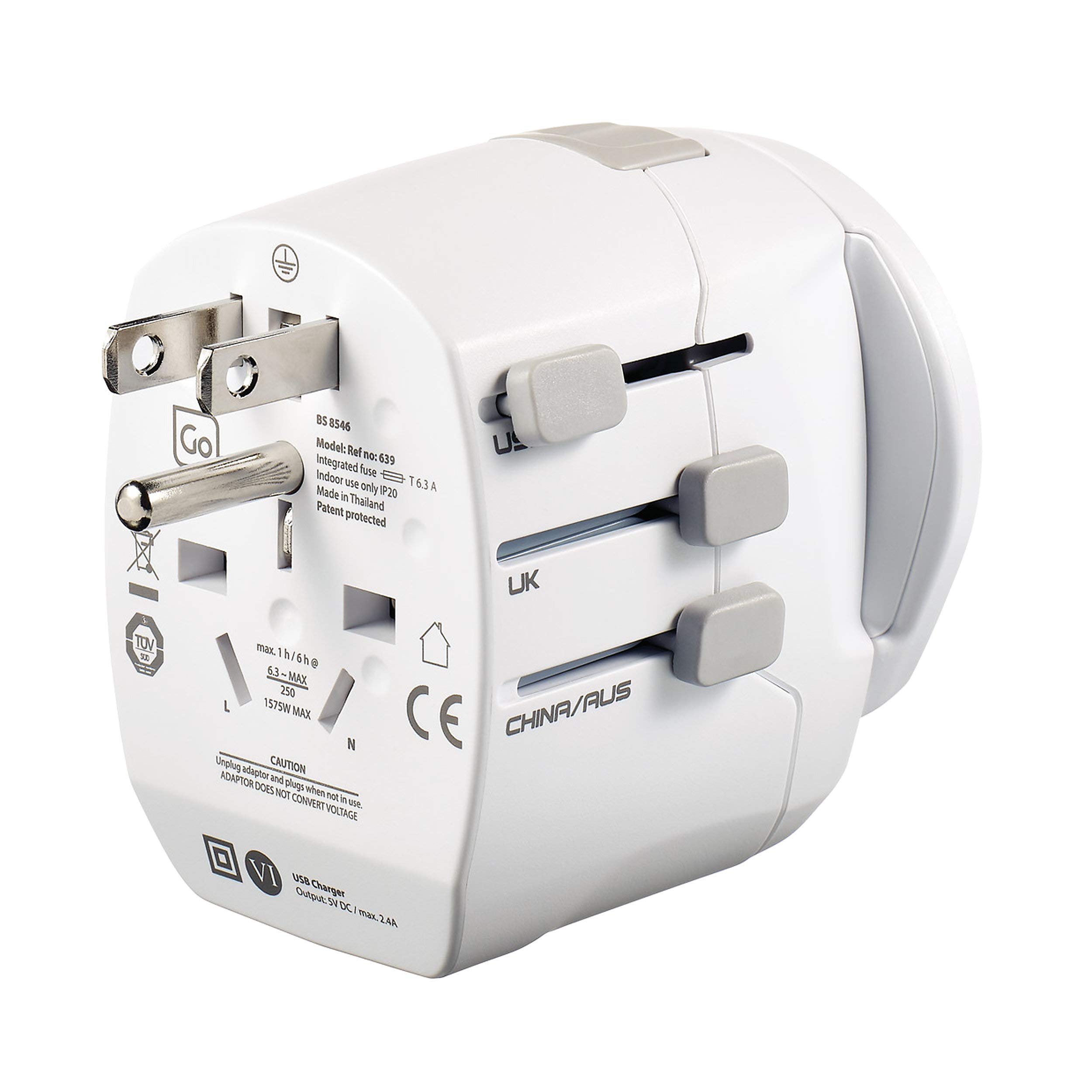 Worldwide Adapter + USB, Universal Earthed Travel Adapter with Twin USB Ports, for Small Electrical Devices, Travel Essentials