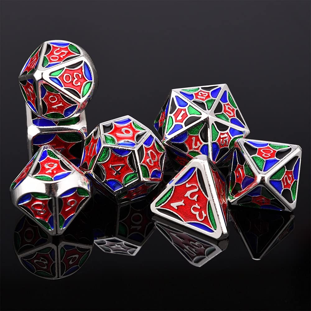 SUWEILE SZSZ Nebula Metal Polyhedral Dice Set D4 D6 D8 D10 D% D12 D20 for Table Games RPG DND 0212 (Color : White Rainbow8)