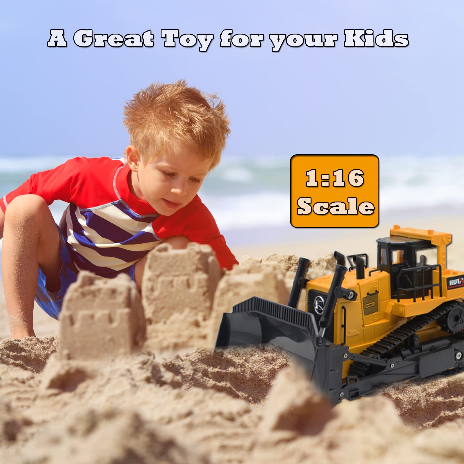 Dollox Remote Control Bulldozer 1/16 RC Front Loader Tractor Toy 2.4Ghz RC Construction Vehicles RC Dozer Toys for Boys Adults, 11 Channel Track Dozer Cars with Light & Sound for Kids