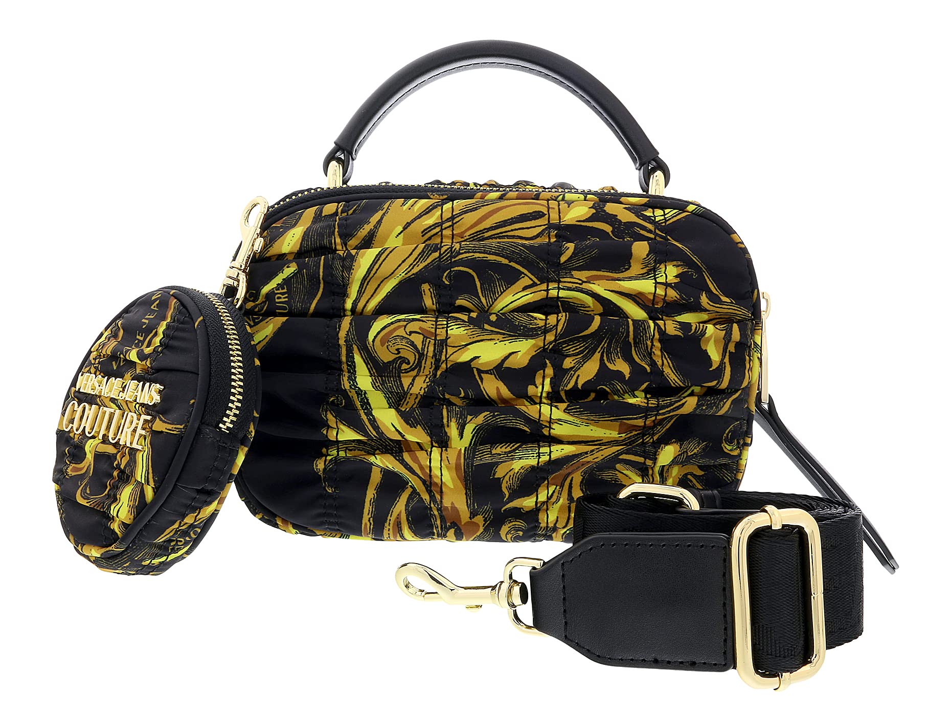 VERSACE JEANS COUTURE Black/Gold Small Nylon Shoulder Bag with Coin Purse for womens