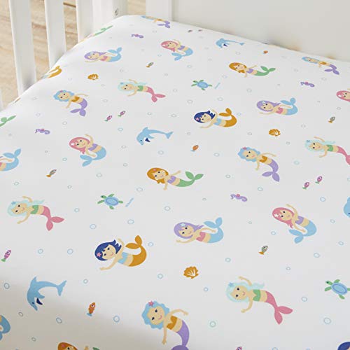 Wildkin 100% Microfiber 3 Pc Crib Bed In A Bag for Toddler Boys and Girls, Bedding Set Includes Printed Comforter, Fitted Bottom Sheet and Coordinating Crib Skirt, Olive Kids (Mermaids)