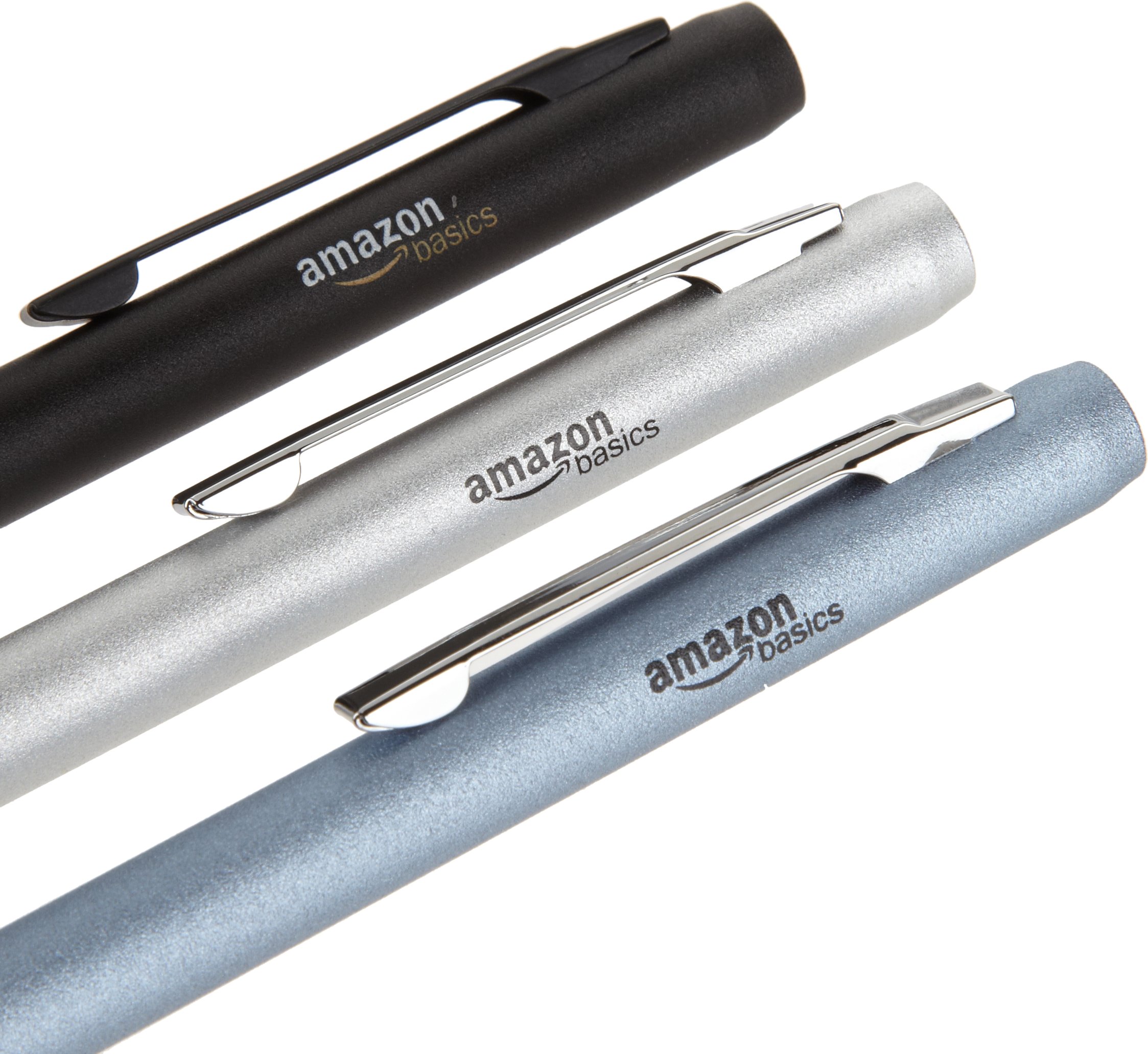 Amazon Basics 3-Pack Executive Stylus for Touchscreen Devices Including Kindle Fire, Apple iPad, Samsung Galaxy Tab, Black/Sliver/Blue