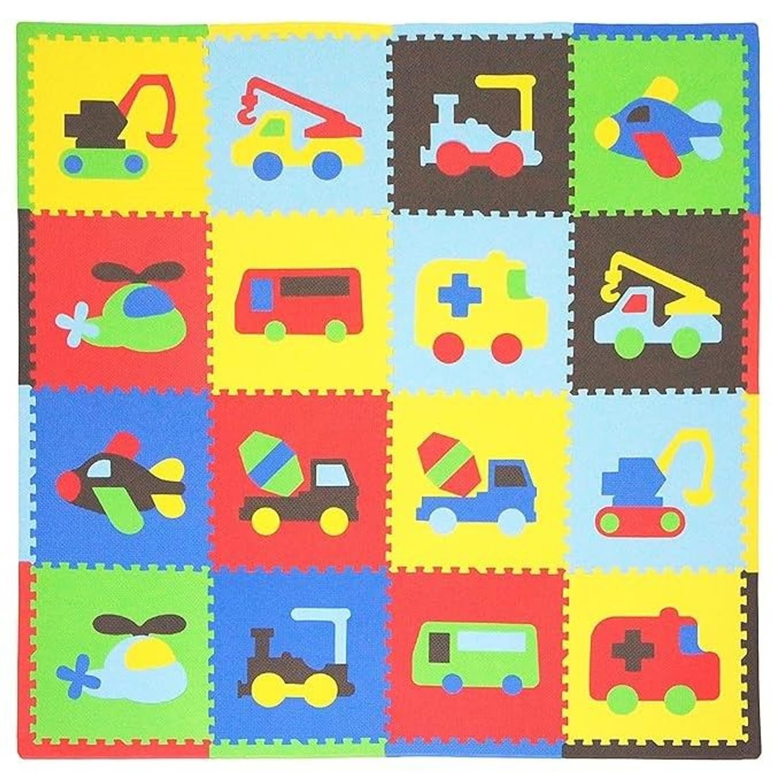 Tadpoles 16 Tiles Transportation Playmat for Kids | Interlocking Tiles with 16 Border Pieces | Soft EVA Foam | Safe & Durable | Total Floor Coverage 50β x 50β | Ages 3 & Up | Multicolor