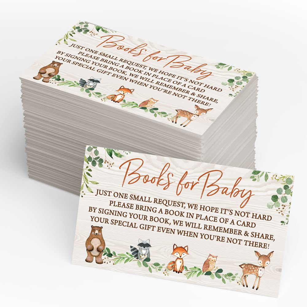 Bring a Book Insert Cards, Set of 50, Woodland Baby Shower Games, Activities, Favors