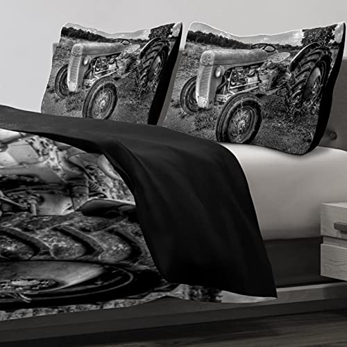 Duvet Covers Set King Size Old Farm Tractor - Soft and Breathable Microfiber Comforter Bedding Set with Zipper Closure for Kids Women Men, 1 Duvet Cover 2 Pillowcase