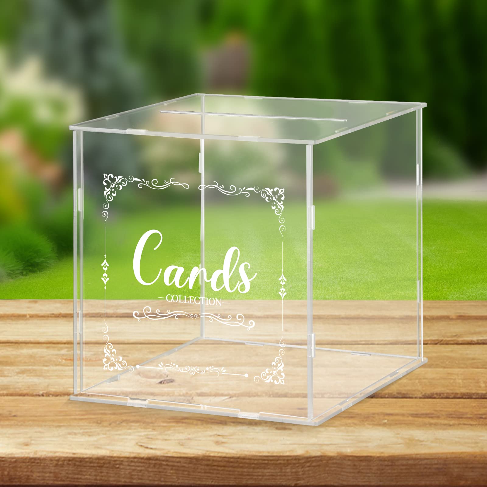 Clear Acrylic Wedding Card Box Large DIY Card Boxes with 4 "Card" Text Stickers Gift Card Box Money Box Holder for Wedding Reception Anniversary Birthday Party Baby Shower Graduation Decorations