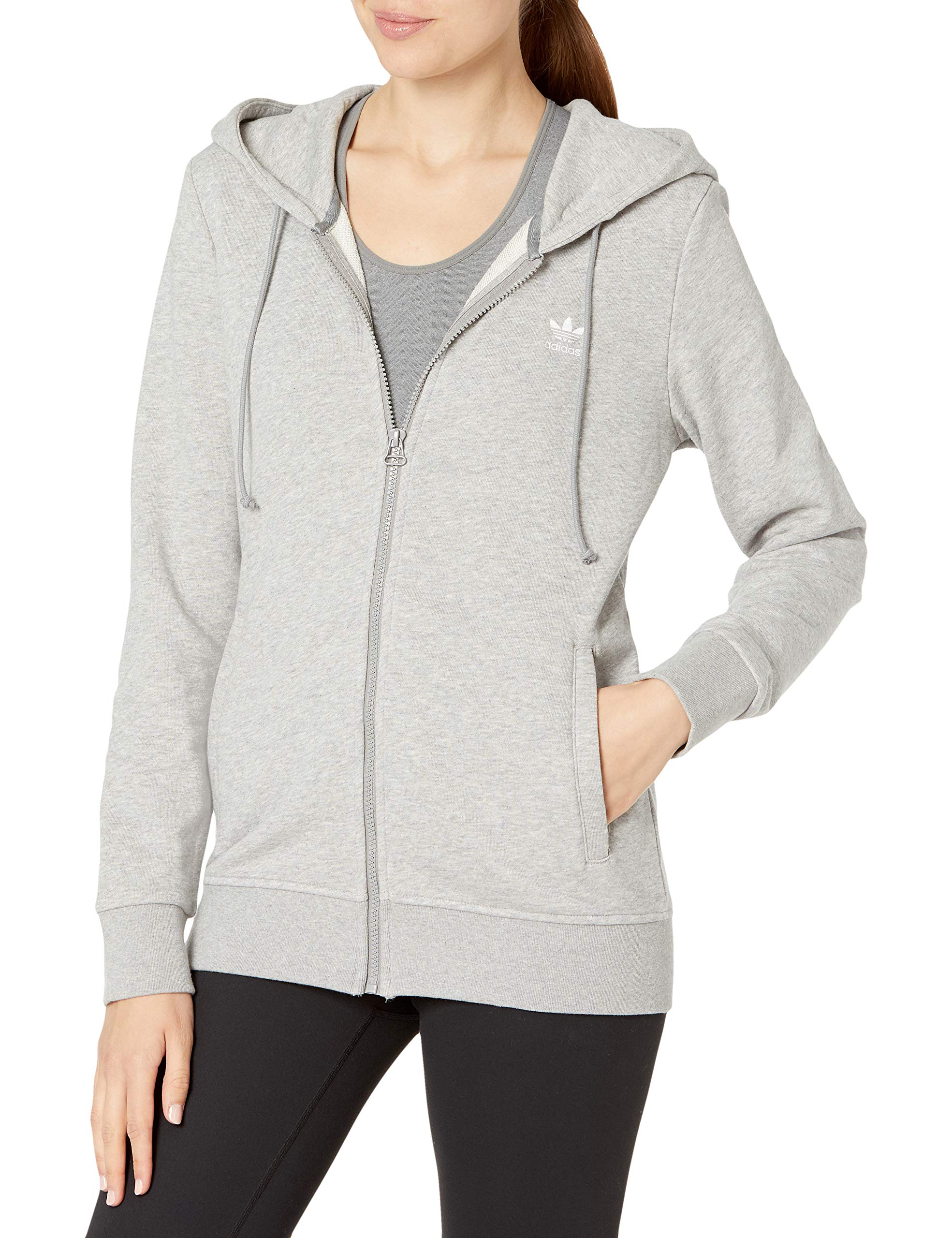 adidas Originals womens Trefoil Essentials Zip Hoodie Medium Grey Heather X-Small
