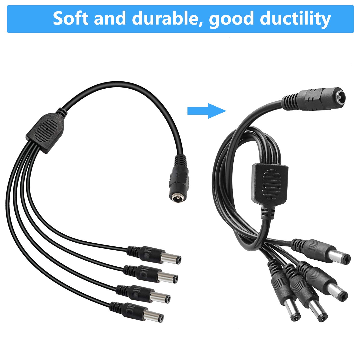 SAISN DC Power Y Splitter Cable 1 Female to 4 Male Plug for CCTV Camera (1 to 4)