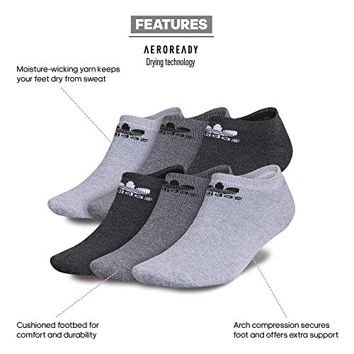 adidas Originals Trefoil No Show Socks (6-Pair), Grey/Onix Grey/Black, Large