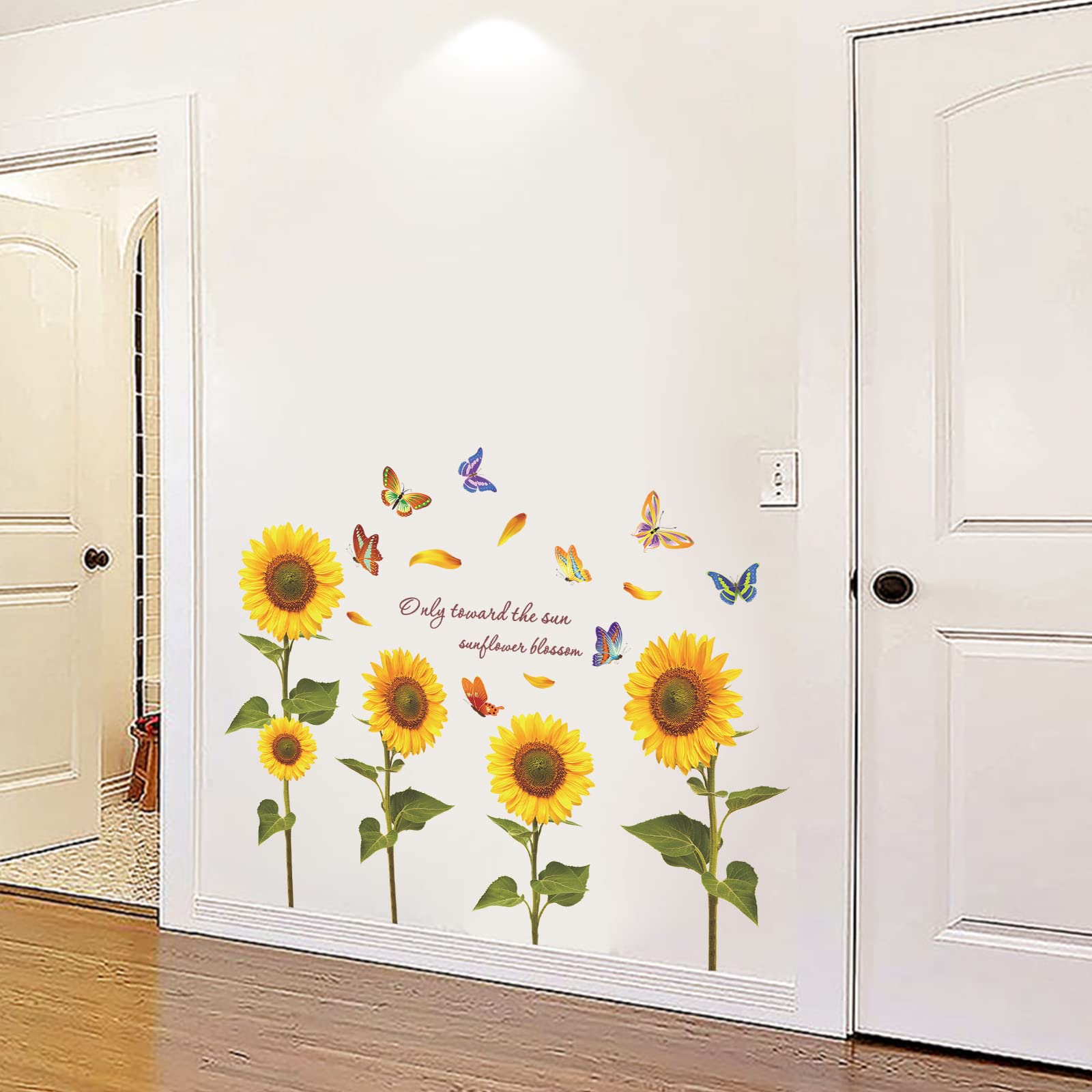 CIWEI Sunflower Wall Stickers Butterfly Wall Sticker- Flowers Wall Decal,Sunflower Wall Stickers,Wall Stickers for Bedroom Living Room Bathroom Decor