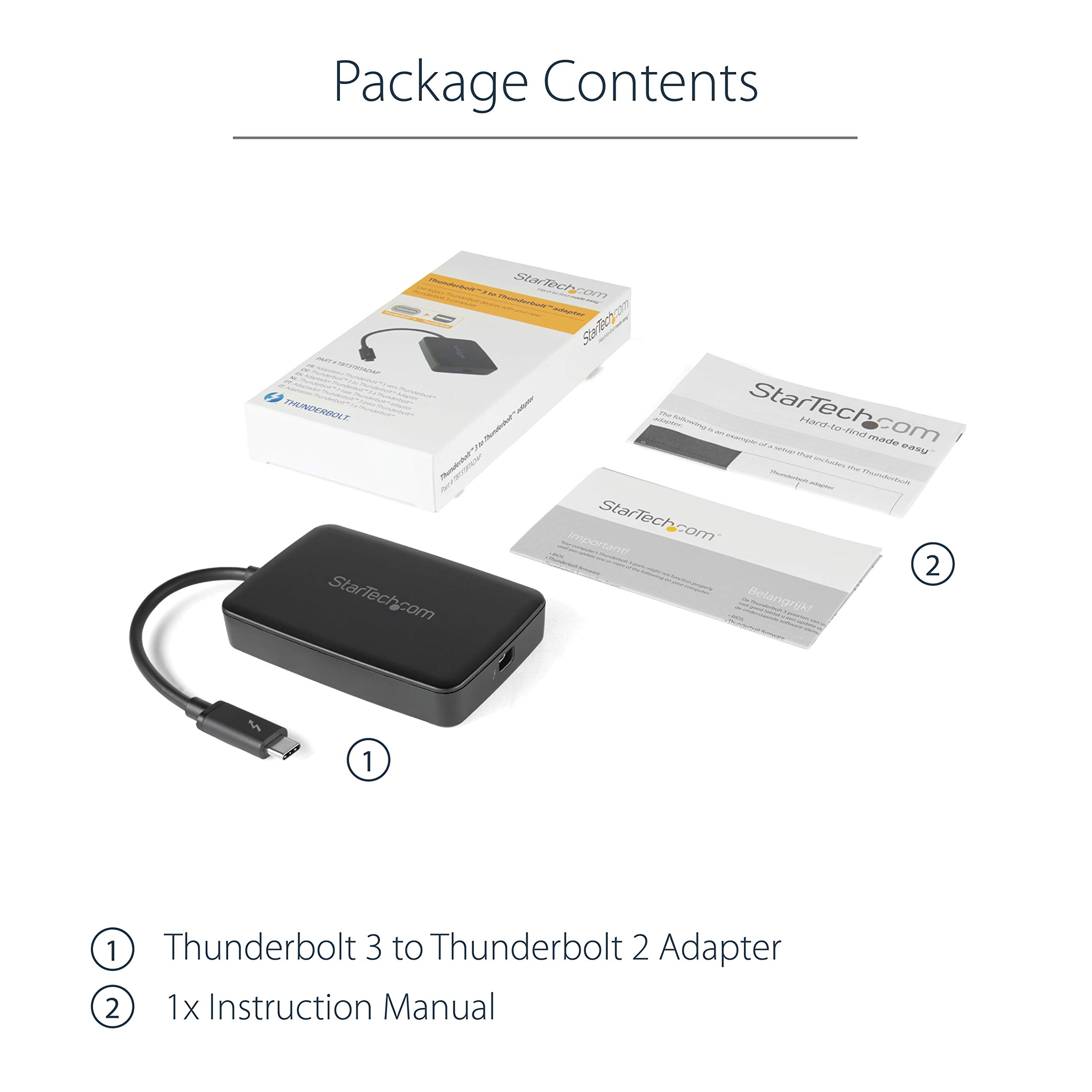 StarTech.com Thunderbolt 3 to Thunderbolt 2 Adapter (Non-Reversible) - TB3 Laptop to TB2 (20Gbps) or TB1 (10Gbps) Devices / Displays - Black - Windows/Mac (TBT3TBTADAP)