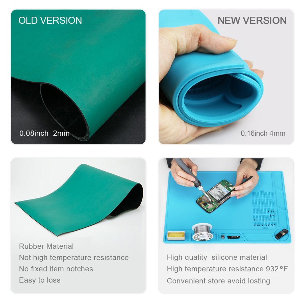 XOOL Heat Resistant Soldering Mat - Blue Magnetic Silicone Work Mat with Scale Ruler and Screw Position, Silicone Soldering Repair Mat for Soldering, Phone, Laptop, Tablet, Watch Repair(13.7''×9.76'')